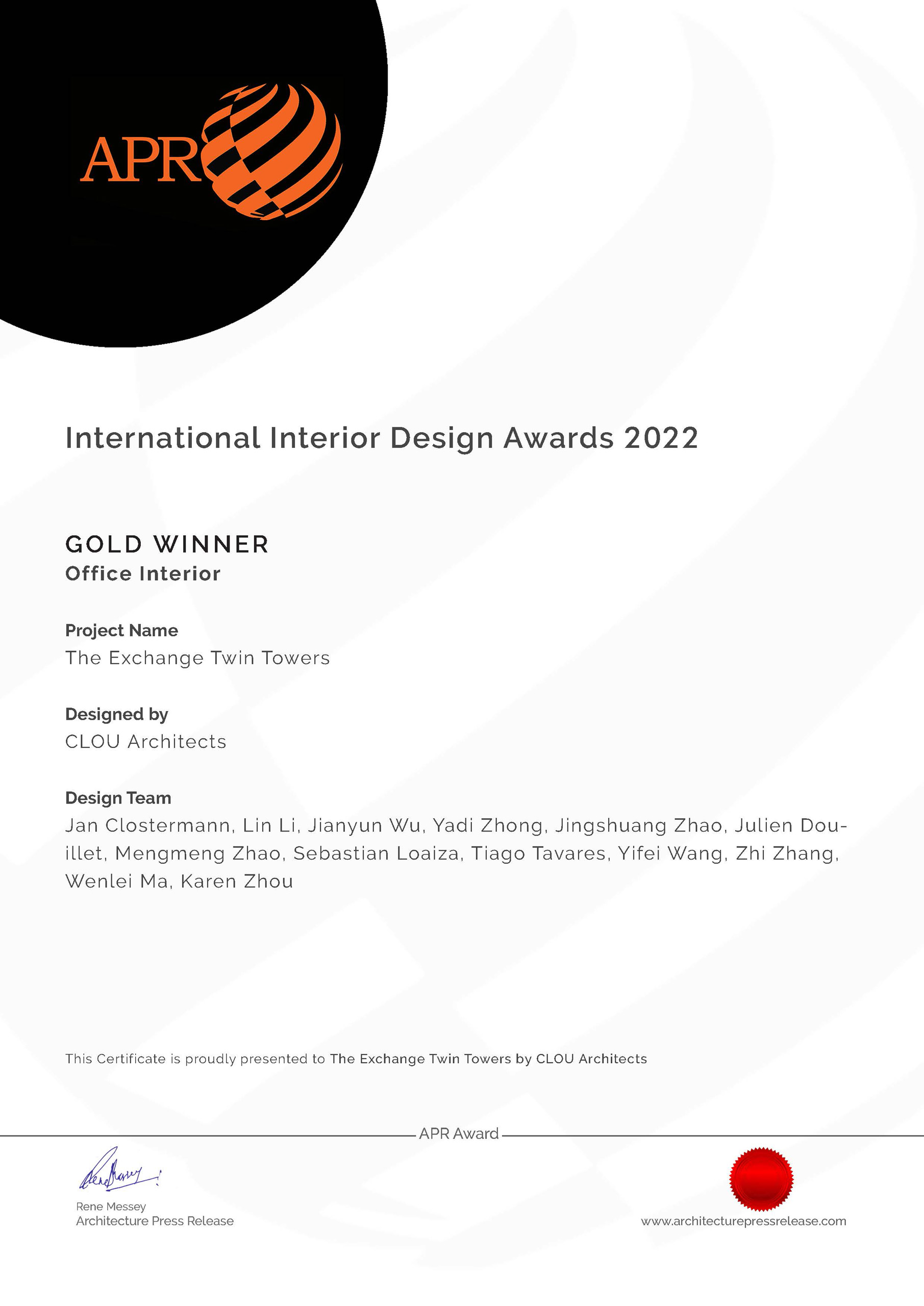 The Exchange Twin Towers Renovation is a Gold Winner in the 2022 APR IID Awards - CLOU architects